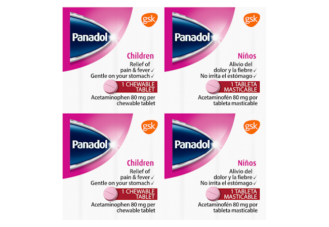 PANADOL NIÑOS 80 MG TABLETAS MASTICABLES VIA ORAL