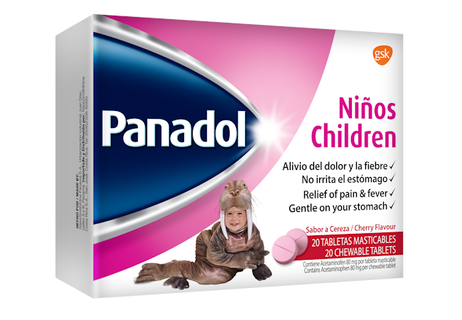 PANADOL NIÑOS 80 MG TABLETAS MASTICABLES VIA ORAL
